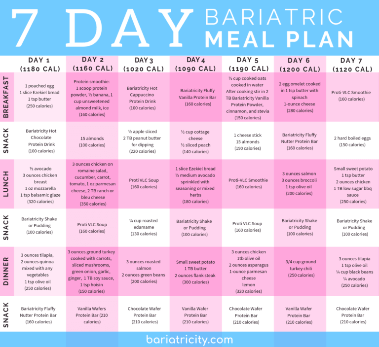 Bariatric Meal Planning Guide 7 Day Sample Meal Plan Bariatricity Bariatric Meal Planning Guide 7 Day Sample Meal Plan Bariatricity